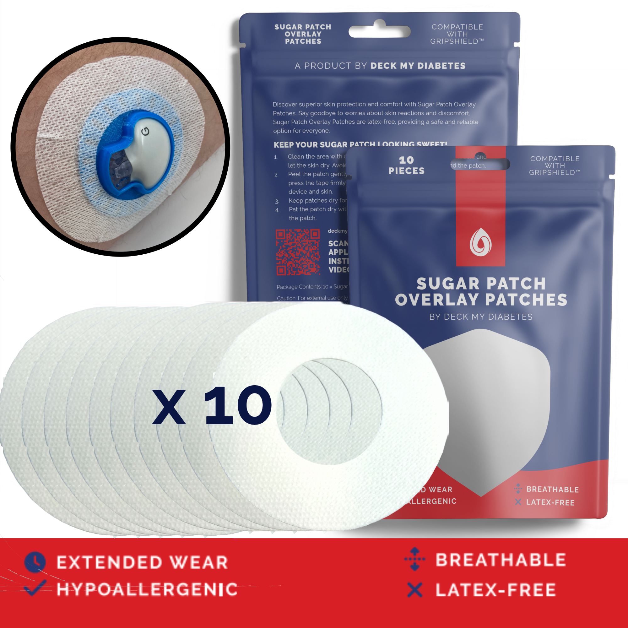 10 Pack- Overlay Patches Only Compatible with GripShield® for Medtroni ...